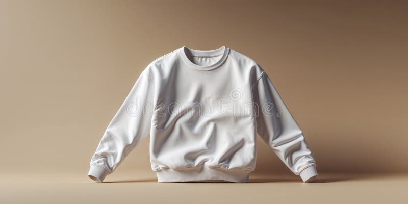 White Crew Neck Sweatshirt Mockup Beige Background Stock Photos - Free ...