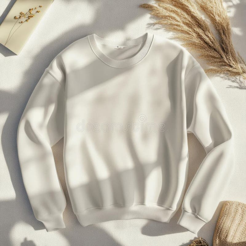 White Crew Neck Sweatshirt Mockup with Natural Light Stock Illustration ...