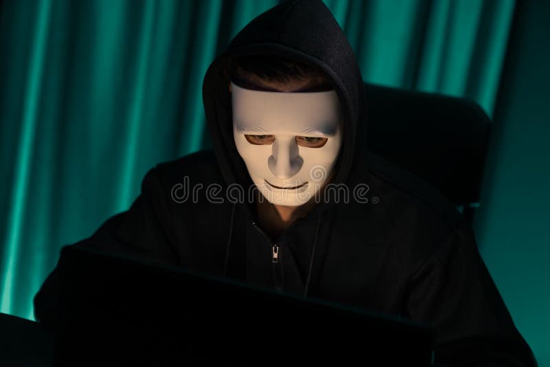 White Criminal Anonymous Mask Installing Coding Password Encryption. Pecuniary. Stock Photo ...
