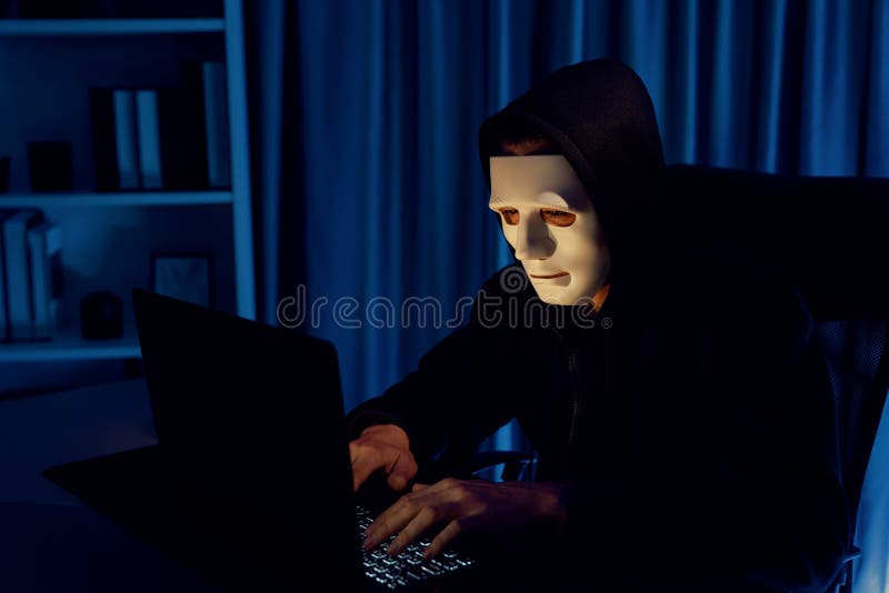 White Criminal Anonymous Mask Installing Coding Password Encryption Pecuniary Stock Image