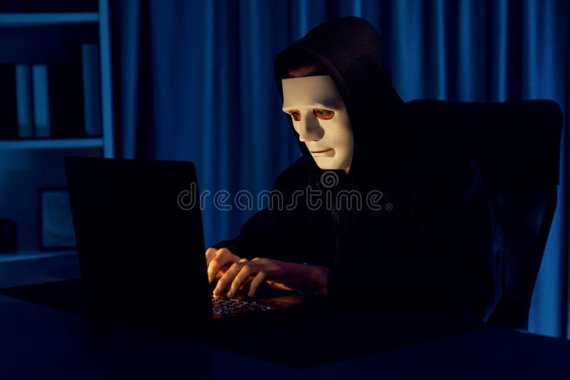 White Criminal Anonymous Mask Installing Coding Password Encryption. Pecuniary. Stock Photo ...