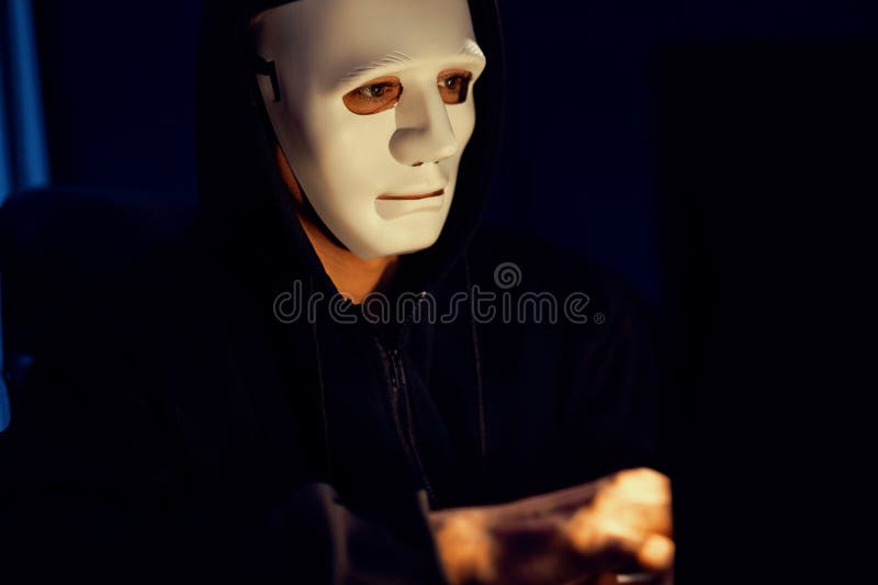 White Criminal Anonymous Mask Installing Coding Password Encryption. Pecuniary. Stock Image ...