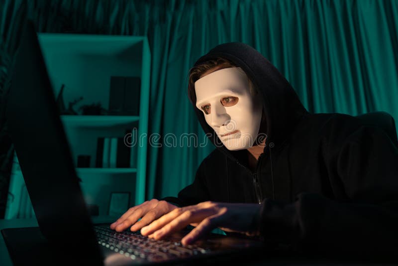 White Criminal Anonymous Mask Installing Coding Password Encryption ...