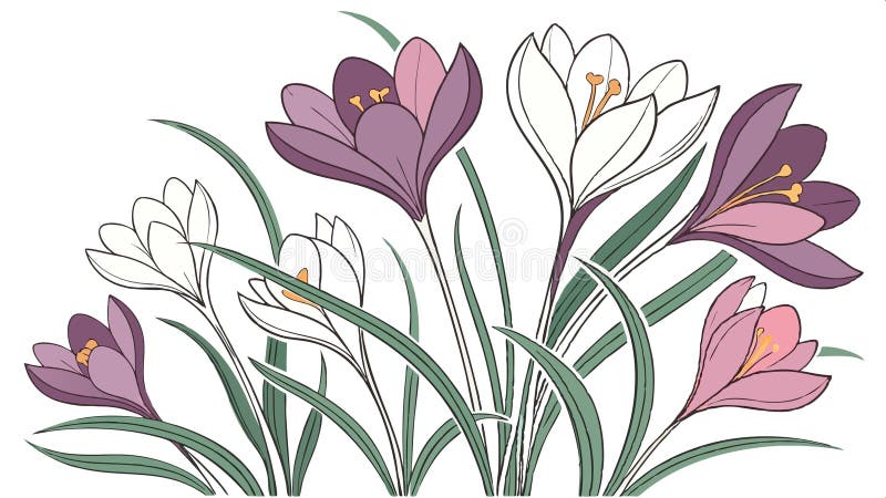 White Crocus Flowers, Elegant Spring Bloom Design Element Vector Design ...