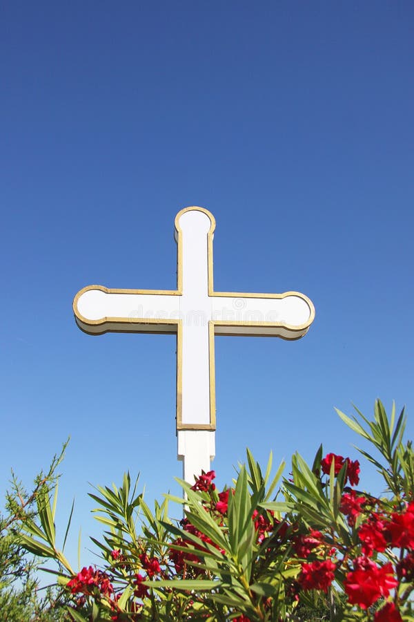 White cross stock image. Image of flowers, monastery - 28914025