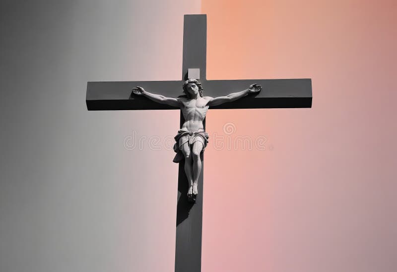 A White Cross on a Pink and Orange Gradient Background Stock ...
