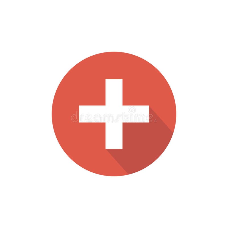 White Cross with Shadow in Red Circle. Flat Vector Icon Isolated on ...