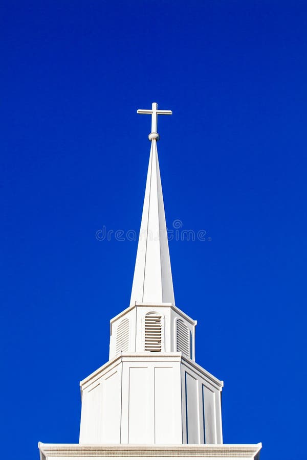 White Cross on Top of a Steeple with Copy Space Stock Photo - Image of ...