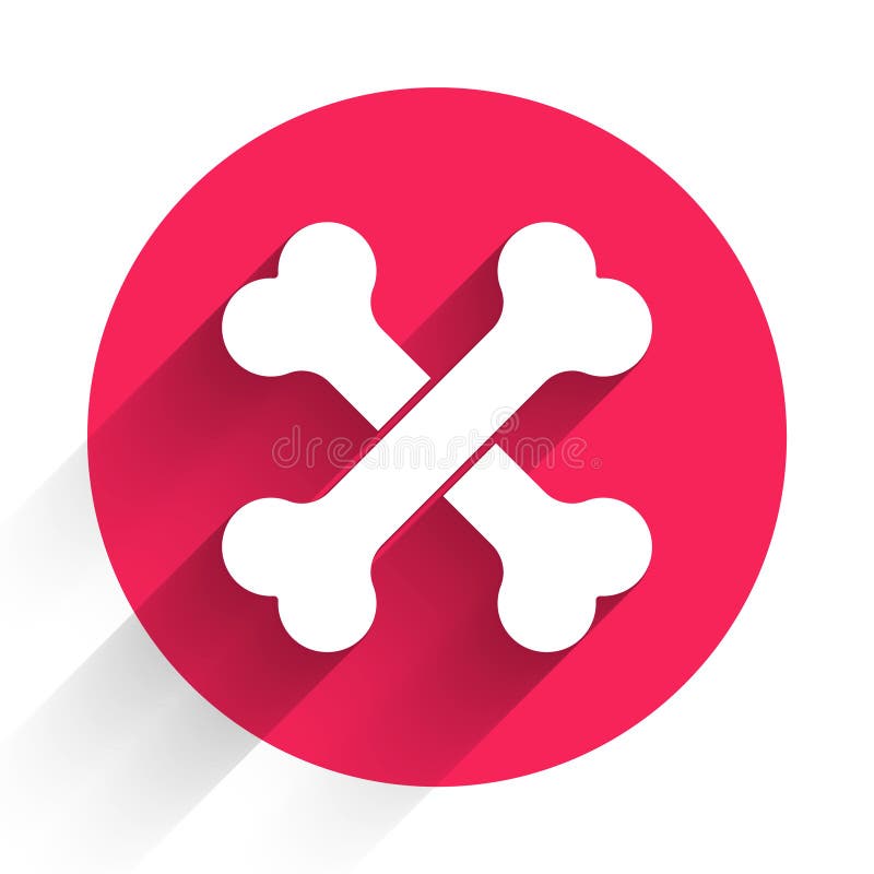 White Crossed Human Bones Icon Isolated with Long Shadow. Red Circle ...