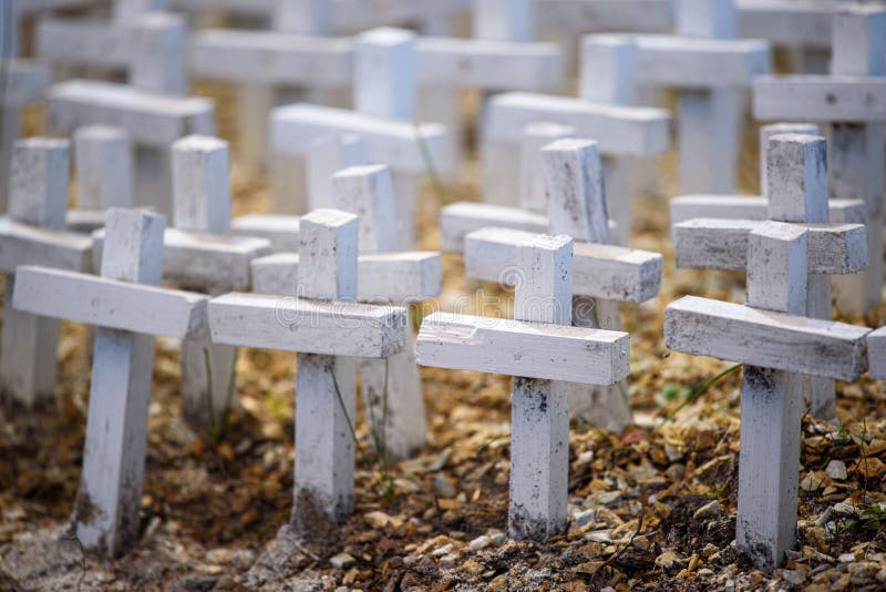 White Crosses in the Graveyard Stock Photo - Image of memorial ...