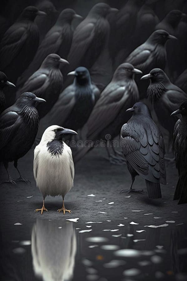 White Crow among Black Crows.. AI Generated. Stock Image - Image of ...