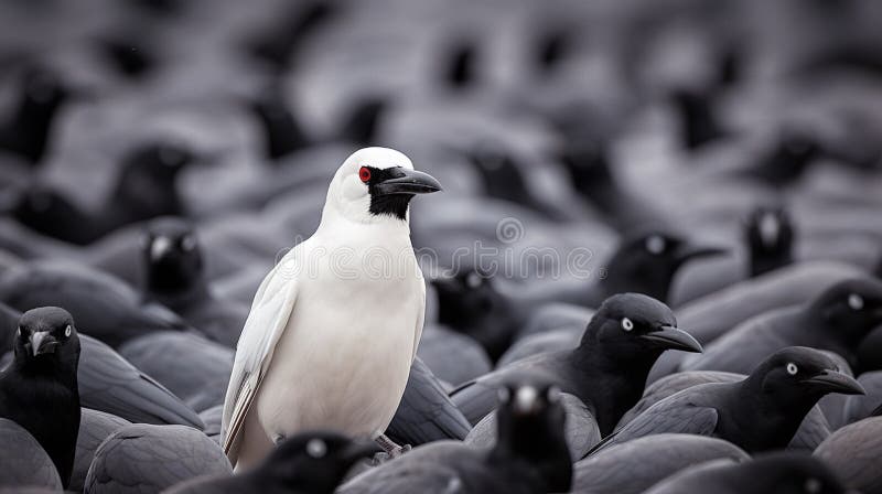 White Crow among Black Crows. Ai Generative Stock Illustration ...