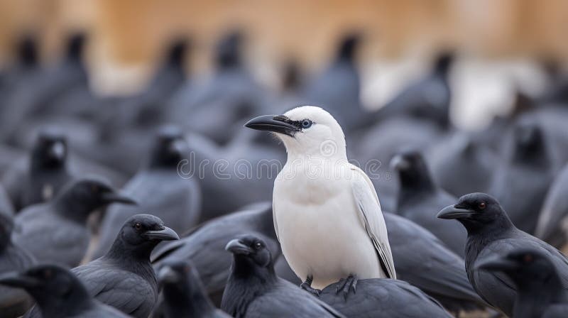 White Crow among Black Crows. Ai Generative Stock Illustration ...