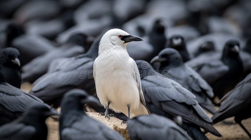 White Crow among Black Crows. Ai Generative Stock Illustration ...