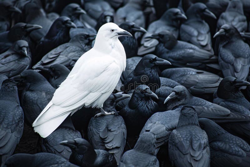 White Crow in Flock of Black Crows Stock Illustration - Illustration of ...