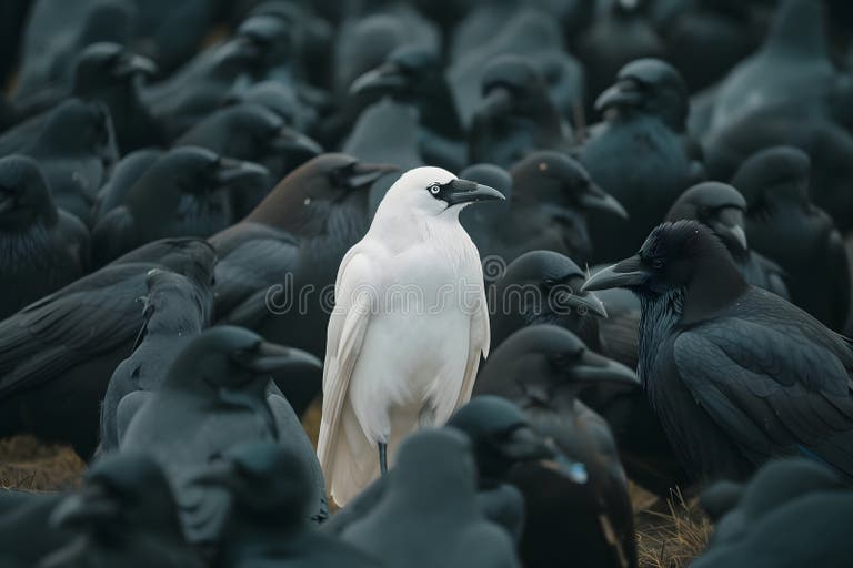 A White Crow among Many Black Crows Stock Photo - Image of wildlife ...