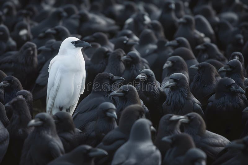 A White Crow among Many Black Crows Stock Illustration - Illustration ...