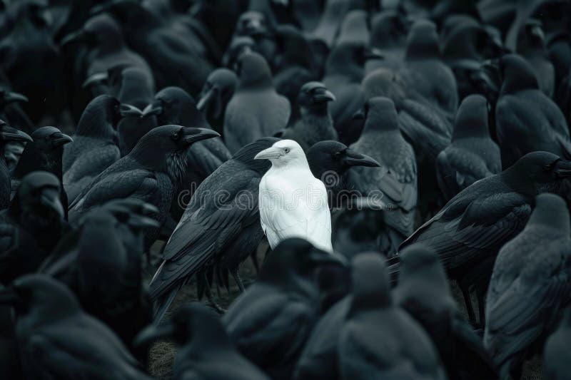 White Crow in the Middle of Black Crows. Being Different Concept Stock ...