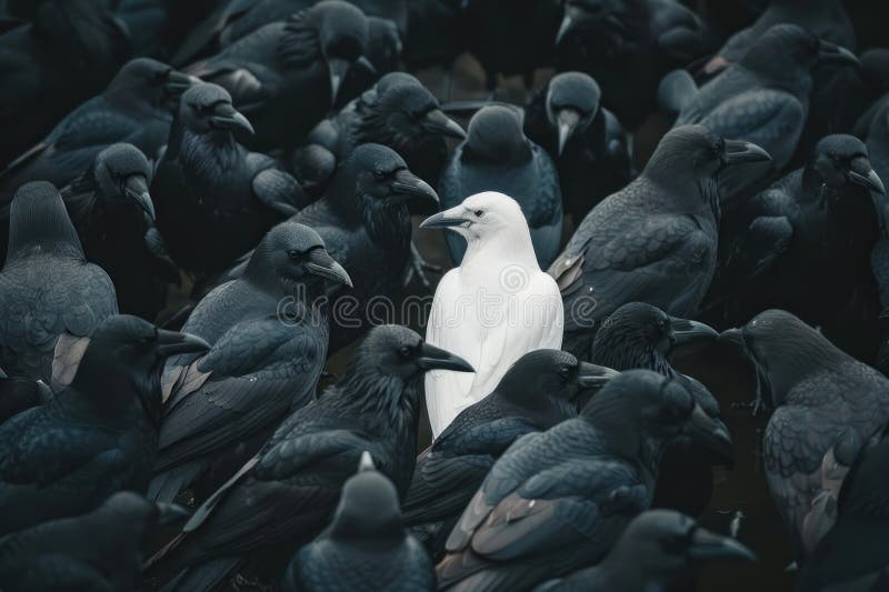 White Crow in the Middle of Black Crows. Being Different Concept Stock ...