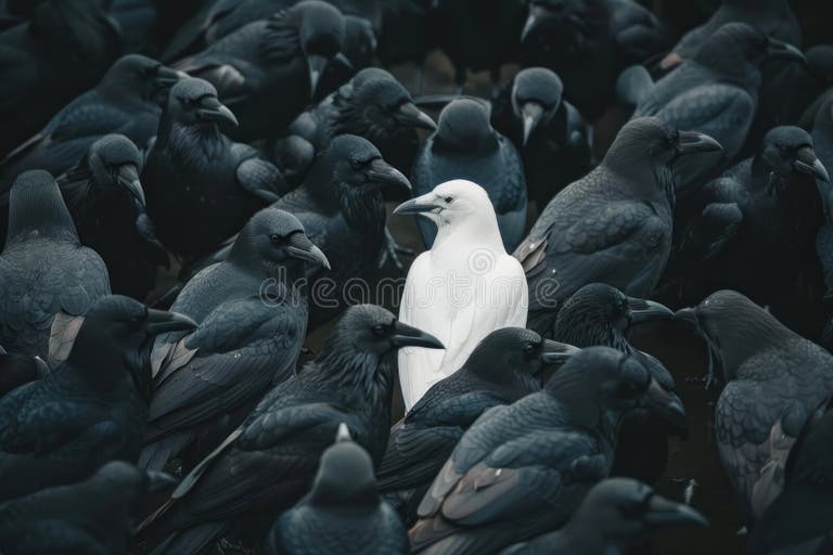 White Crow in the Middle of Black Crows. Being Different Concept Stock ...
