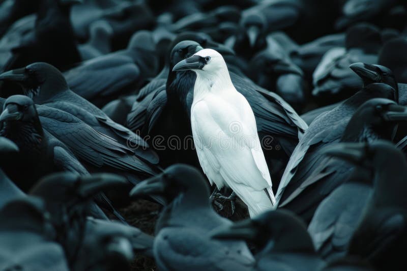 White Crow in the Middle of Black Crows. Being Different Concept Stock ...