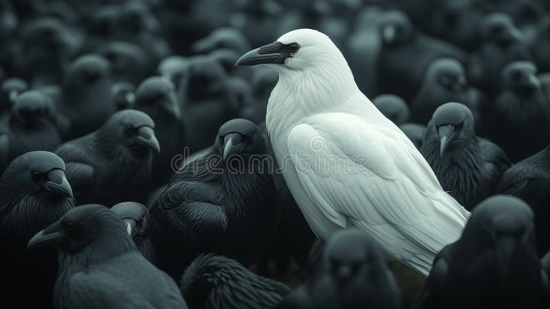 White Crow Stands Out Unique Bird among Black Stock Illustration ...