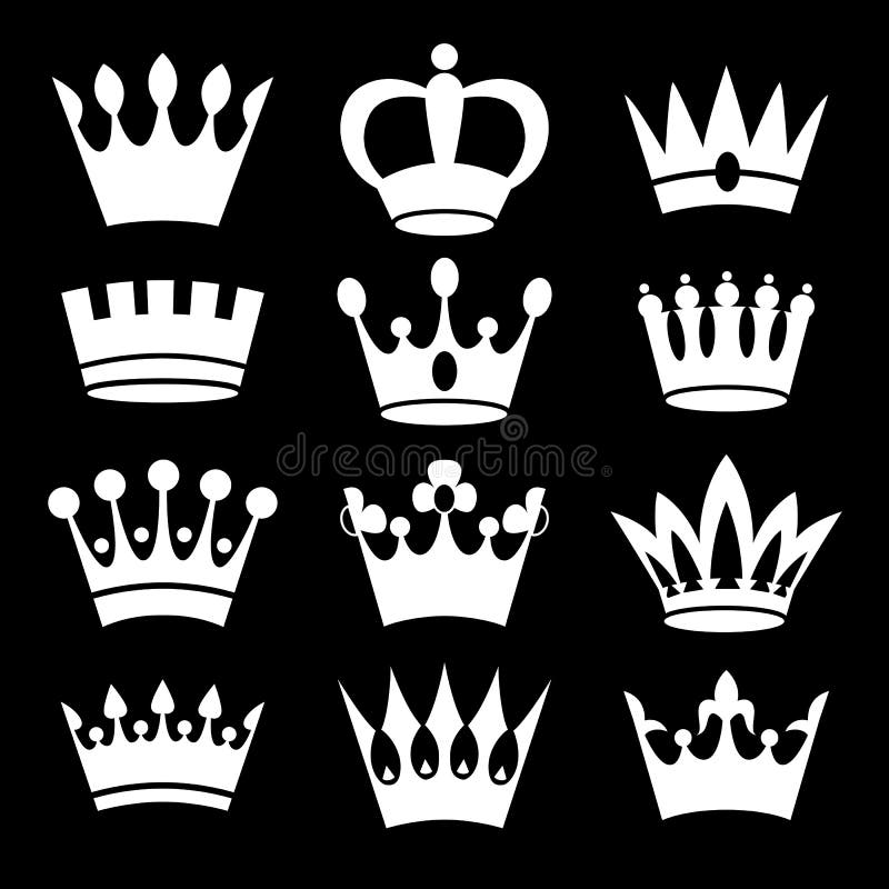 White Crowns on Black Background. Stock Vector - Illustration of design ...