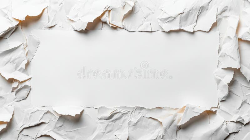 White Crumpled Paper Frame Minimalist Textured Background Stock ...