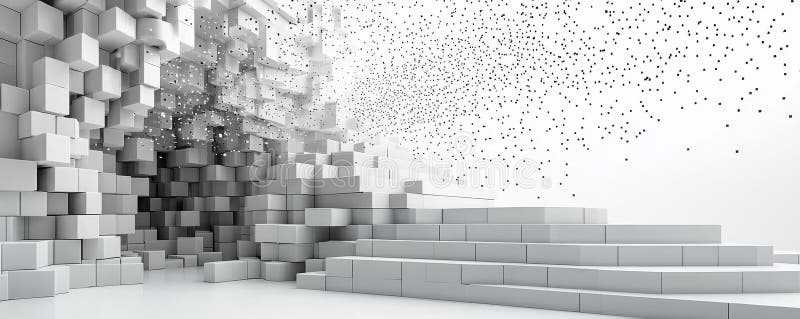 White Cube Abstract a 3D Composition of Geometric Shapes and Falling ...