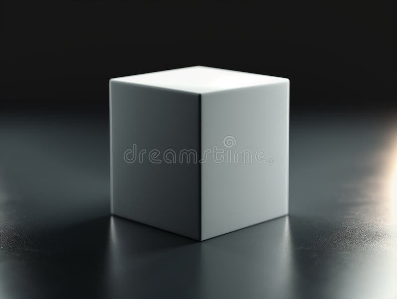 A White Cube on a Black Surface with a Light Shining on it Stock ...