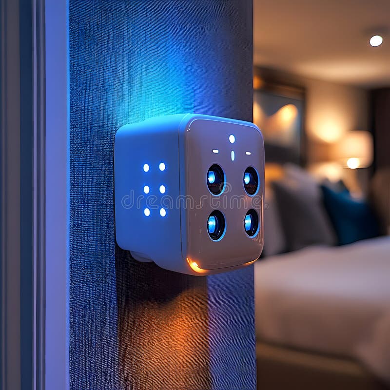 White Cube with Blue Lights on Wall - 3d Illustration Stock ...