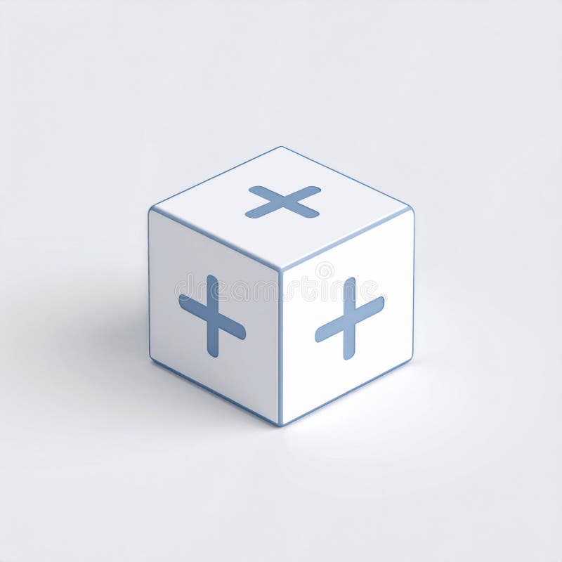 White Cube with Blue Plus Signs on a White Background Stock ...