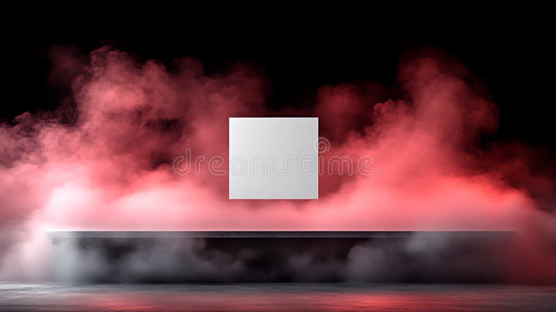White Cube on Dark Platform in Red Smoke Stock Photo - Image of ...