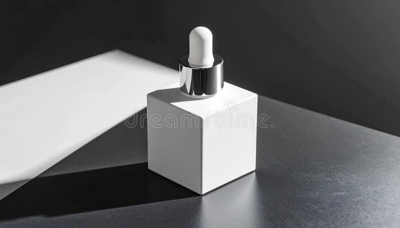 White Cube Dropper Bottle on Dark Textured Surface Stock Illustration ...