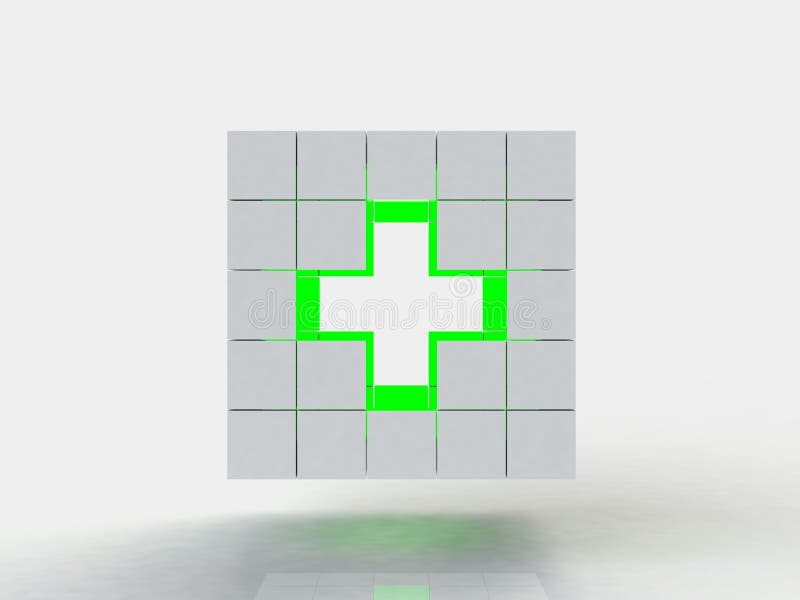 White Cube, Green Cross Symbol Stock Illustration - Illustration of ...