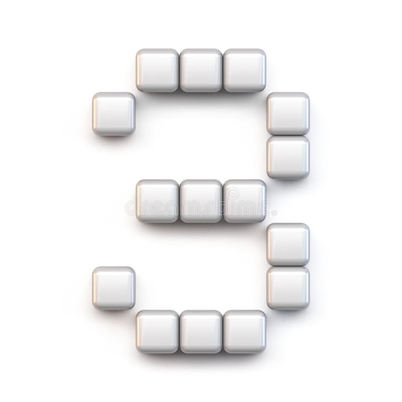 White Cube, Pixel Font Number THREE 3 3D Stock Illustration ...