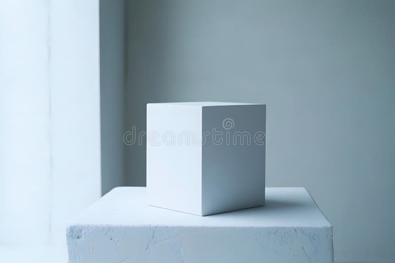 White Cube Rests on Platform, a Minimalist Still Life Composition for ...