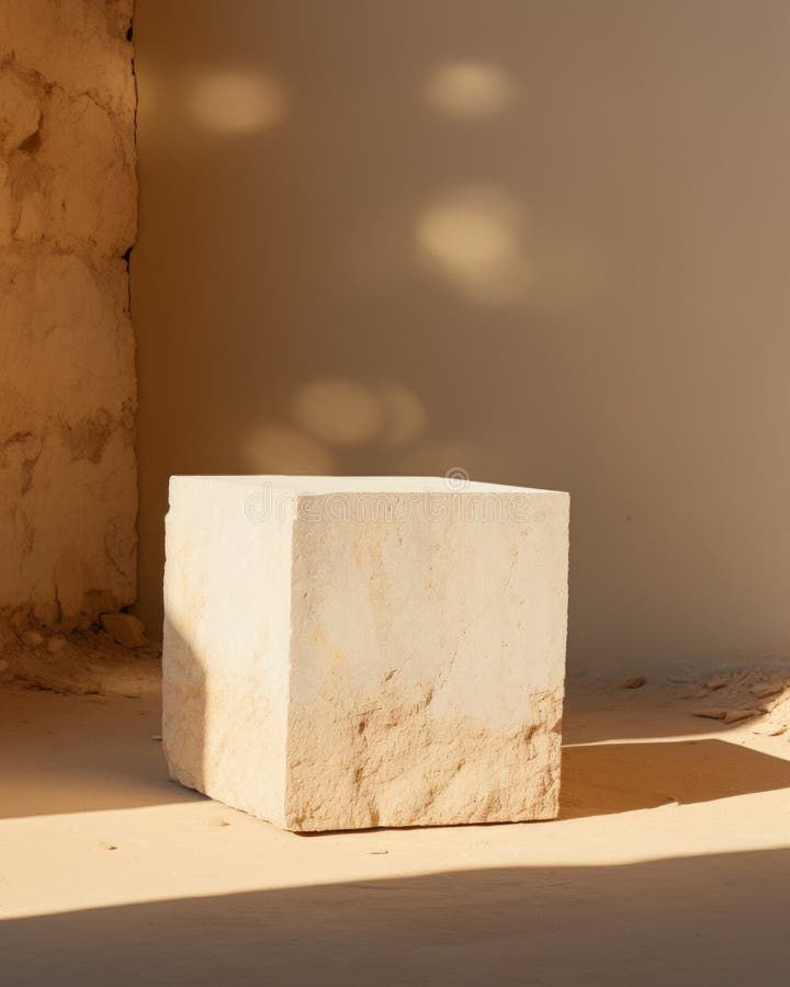 A white cube in the sand stock illustration. Illustration of block ...