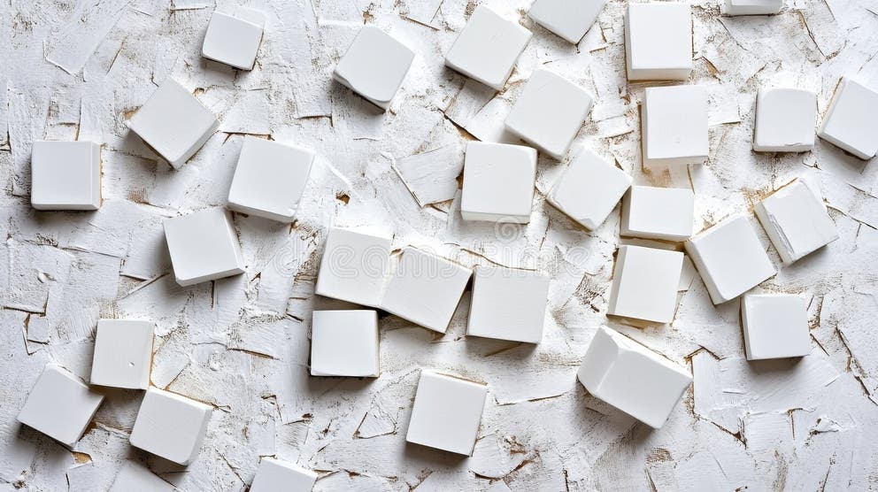 White Cube Scattered on White Background Abstract Minimalist Texture ...