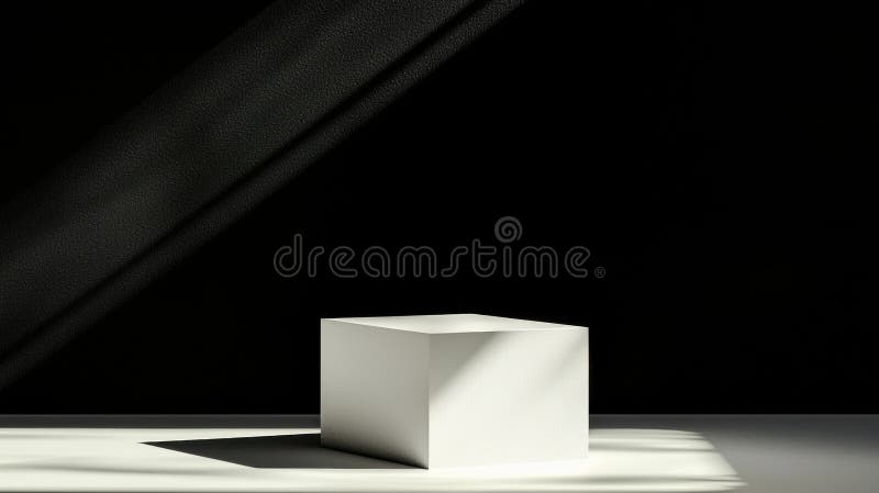 A White Cube Sits on a Black Surface, Casting a Shadow on the Floor ...