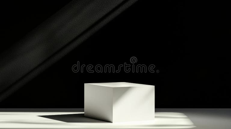 A White Cube Sits on a Black Surface, Casting a Shadow on the Floor ...