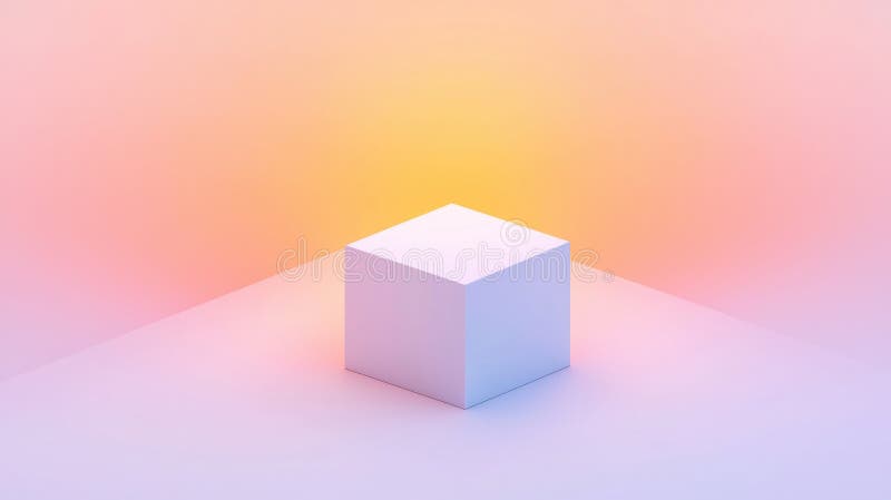 A White Cube Sits in the Center of a Gradient Background, Casting a ...