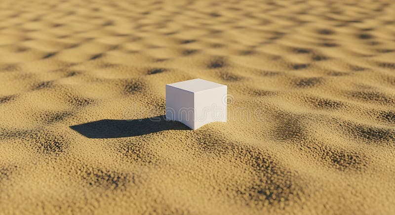 A White Cube Sits on a Textured Sandy Surface, Casting a Shadow. the ...