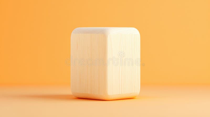 A White Cube with a Wood Grain Texture Sits on a Light Orange ...