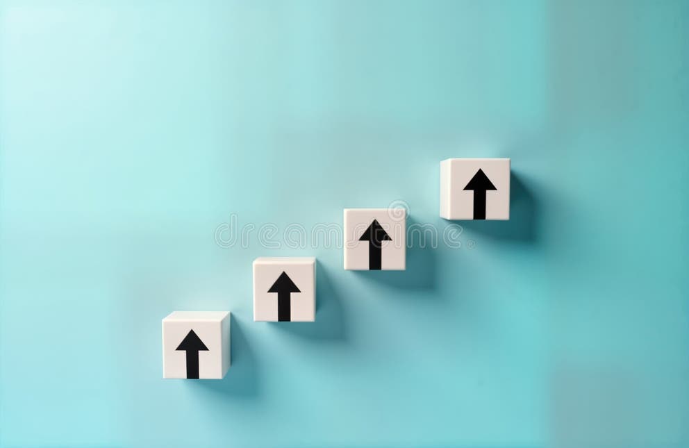 White Cubes Arranged in Diagonal Upward Sequence Illustrate Progress ...