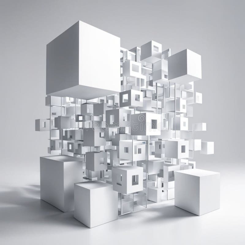 White Cubes on a White Background in 3D Format Stock Illustration ...