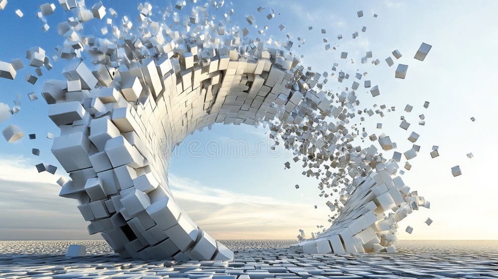 White Cubes Disintegrating Abstract Digital Art Stock Illustration ...