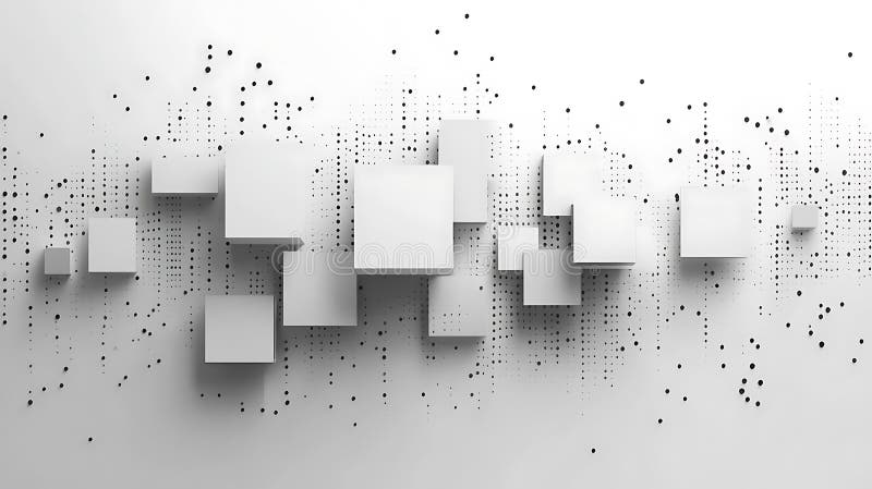 Abstract White Cubes Floating Above Dotted Grid Background Minimalist ...