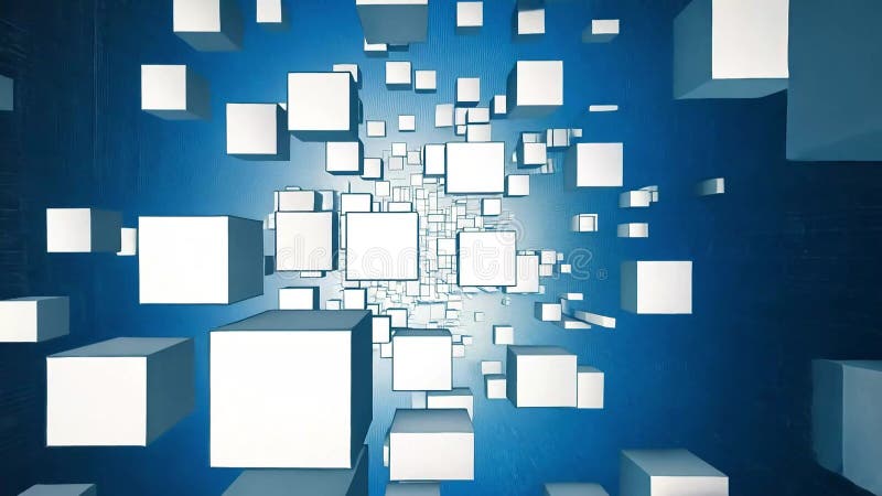 White Cubes Floating in a Blue Digital Space, Creating a Sense of Depth ...