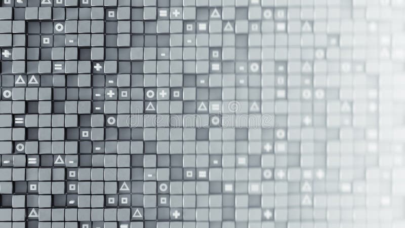Random Symbols and Cubes 3D Rendering Stock Illustration - Illustration ...